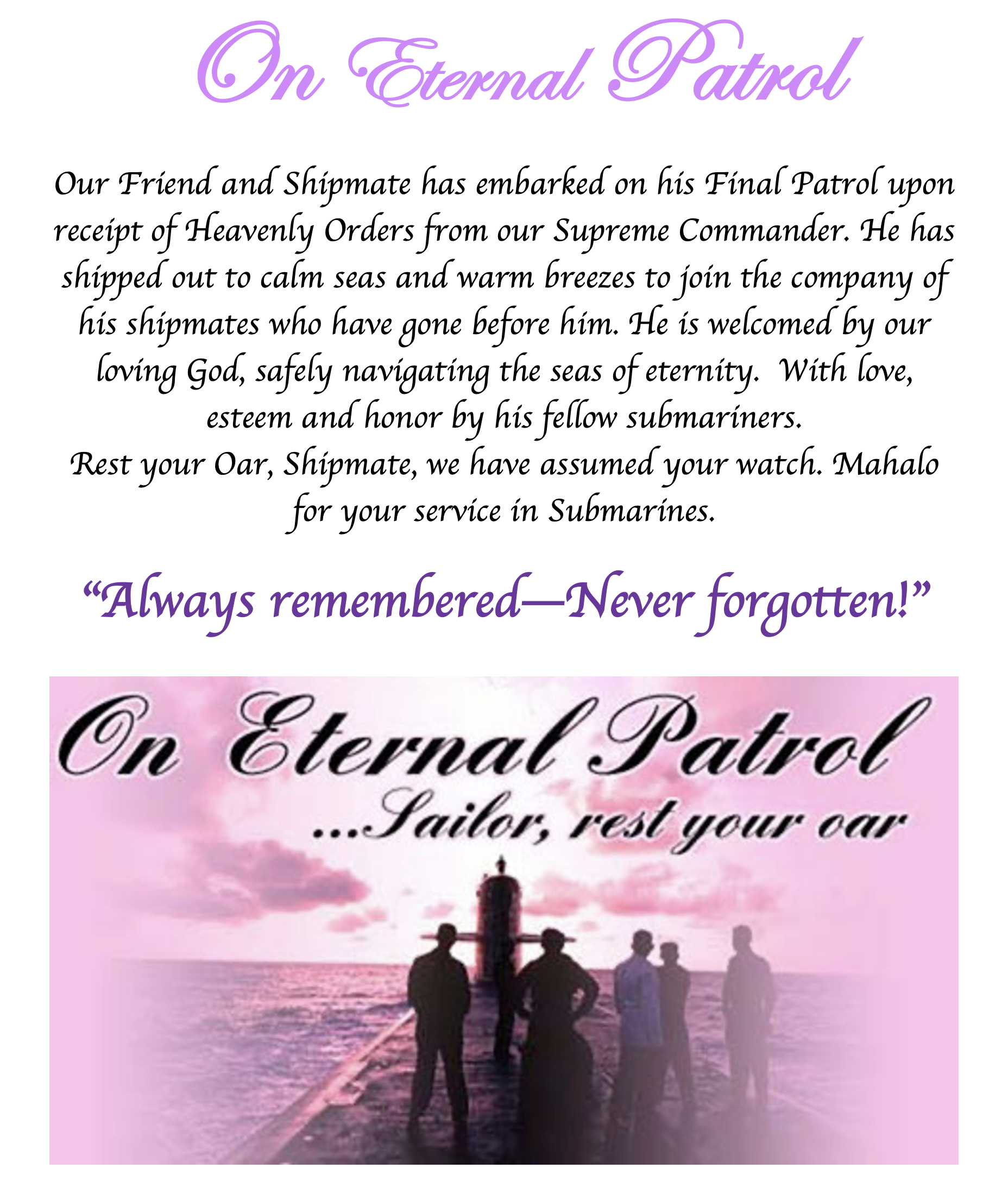 Eternal Patrol | Bowfin Pearl Harbor Base